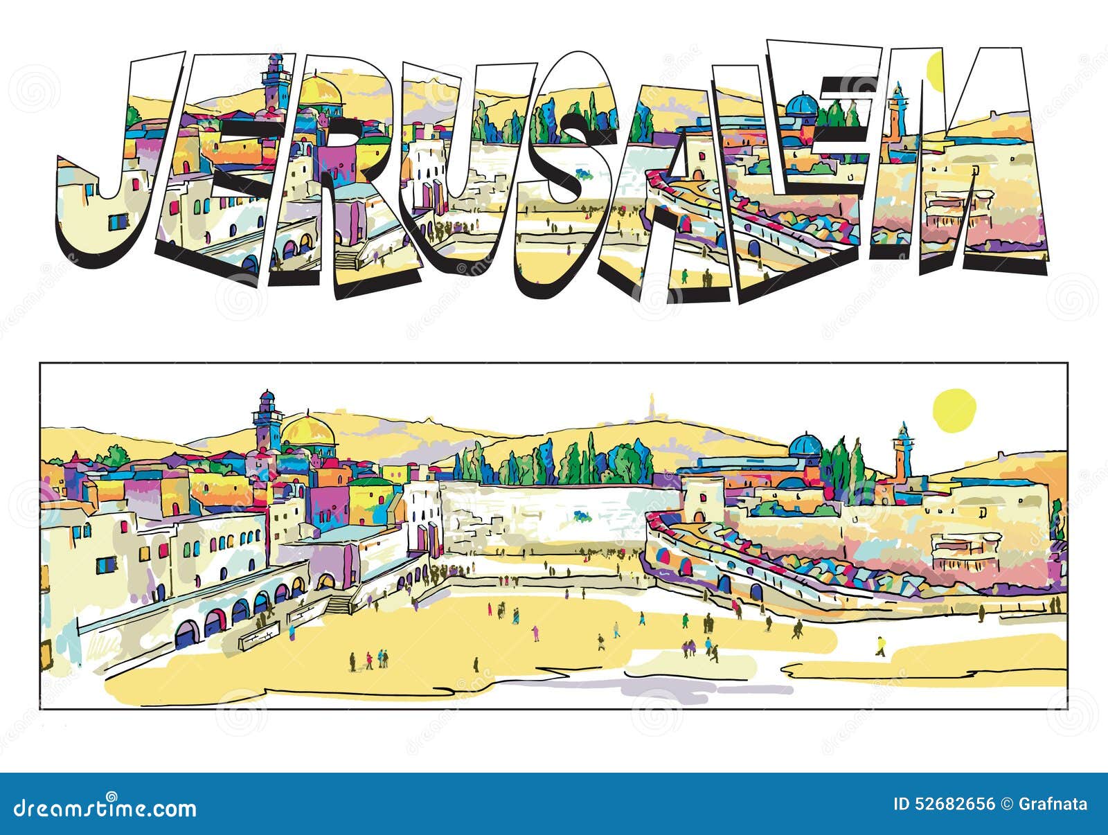 Israel.Jerusalem.Western Wall. Stock Illustration - Image: 52682656