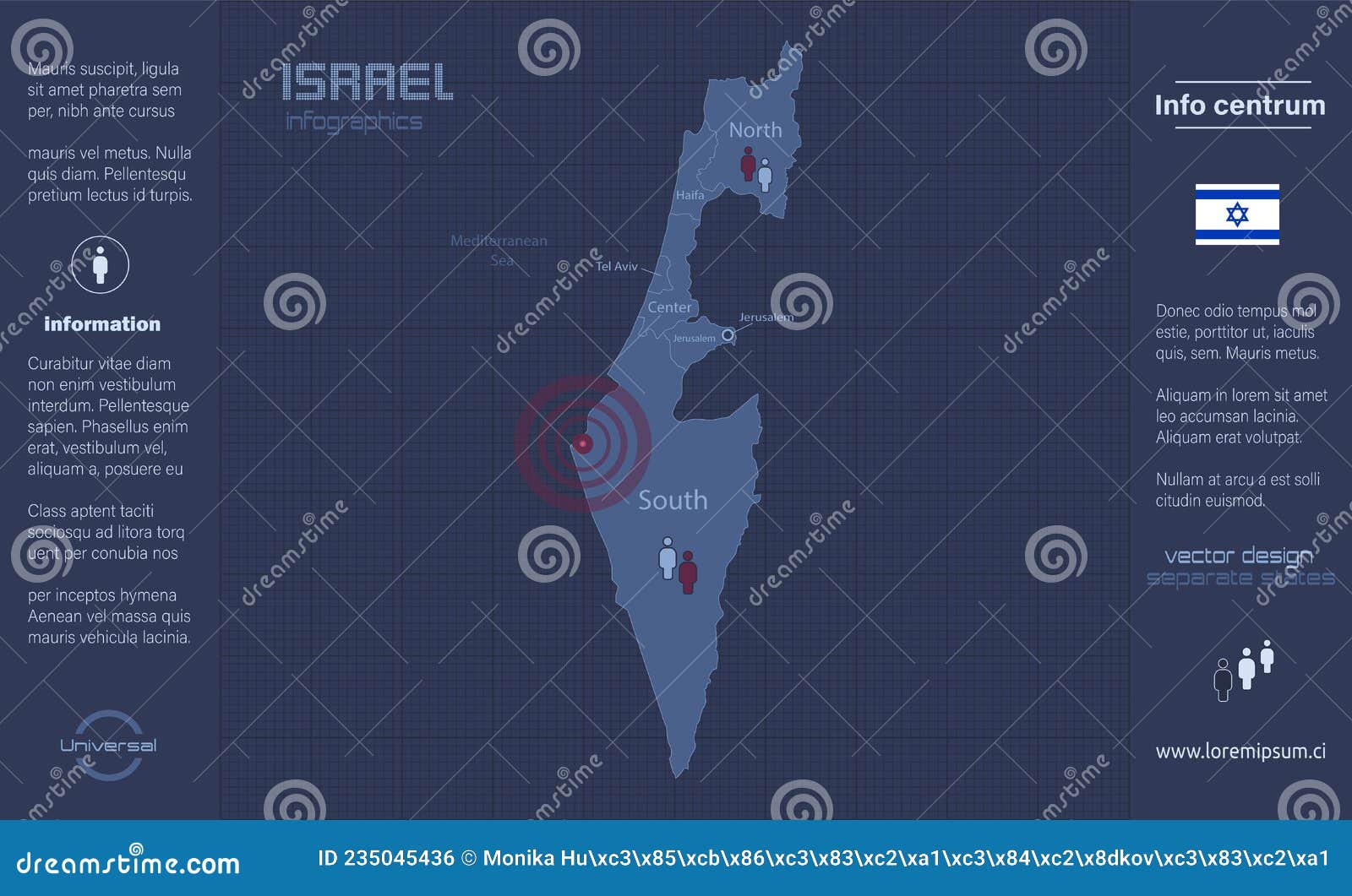 Israel Map, Infographics Flat Design Colors Snow White, With Names Of ...
