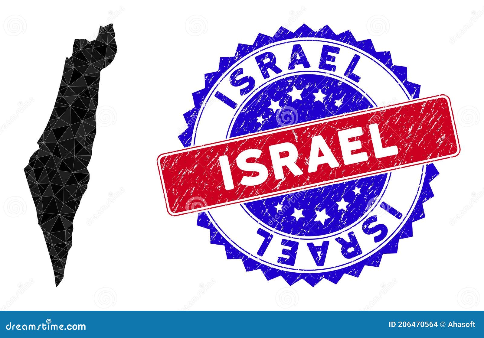 Israel Map Triangle Mesh and Grunge Bicolor Stamp Seal Stock Vector ...