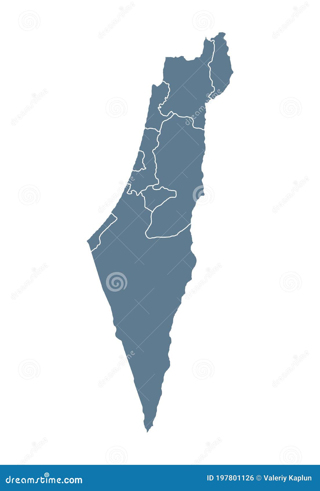 Israel Map - Vector Solid Contour and State Regions Stock Illustration ...