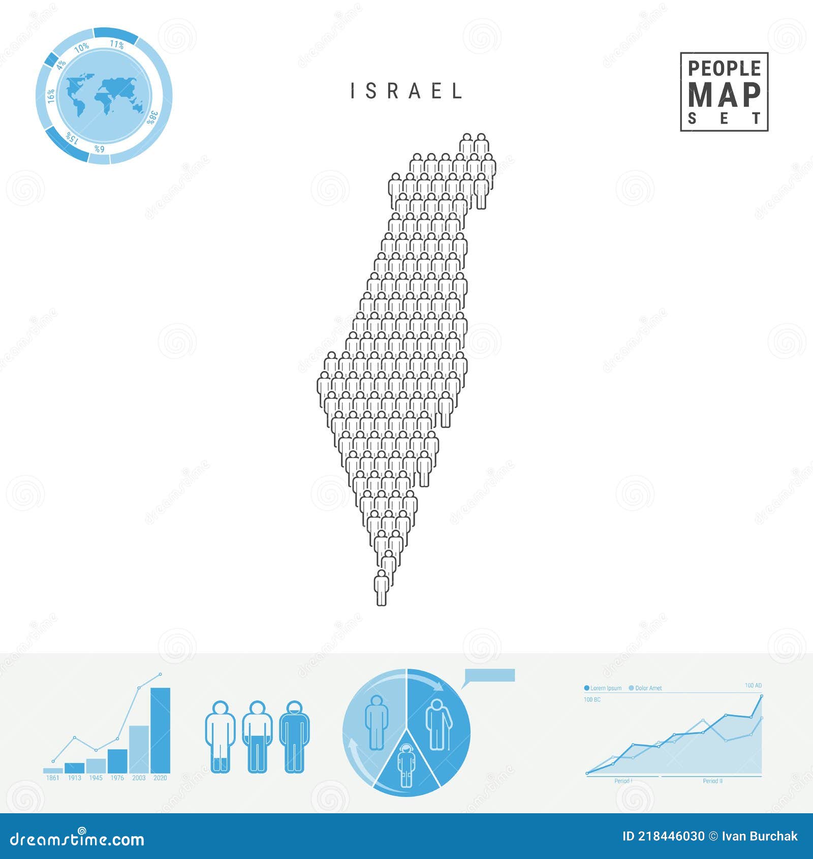 Israel People Icon Map. Stylized Vector Silhouette of Israel ...