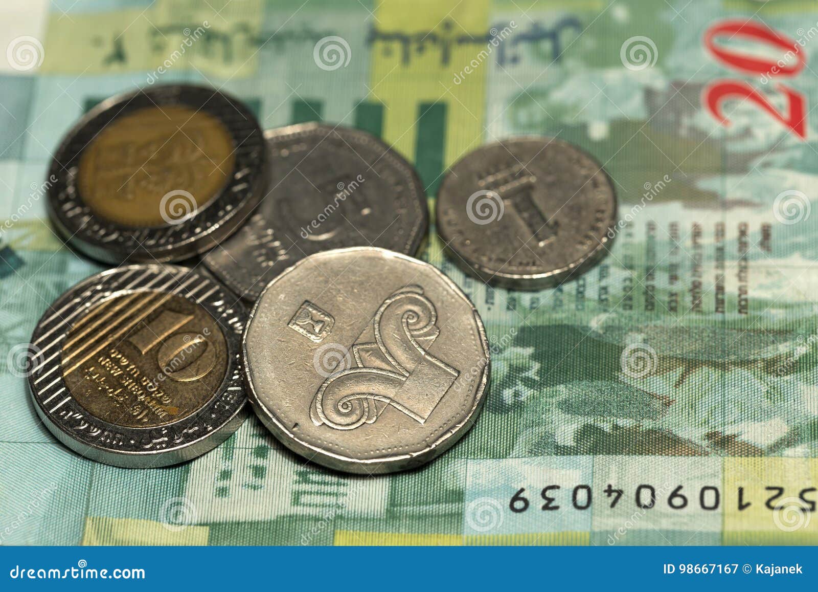 Israel Shekel Bill and Coins in the Detail Stock Image - Image of ...