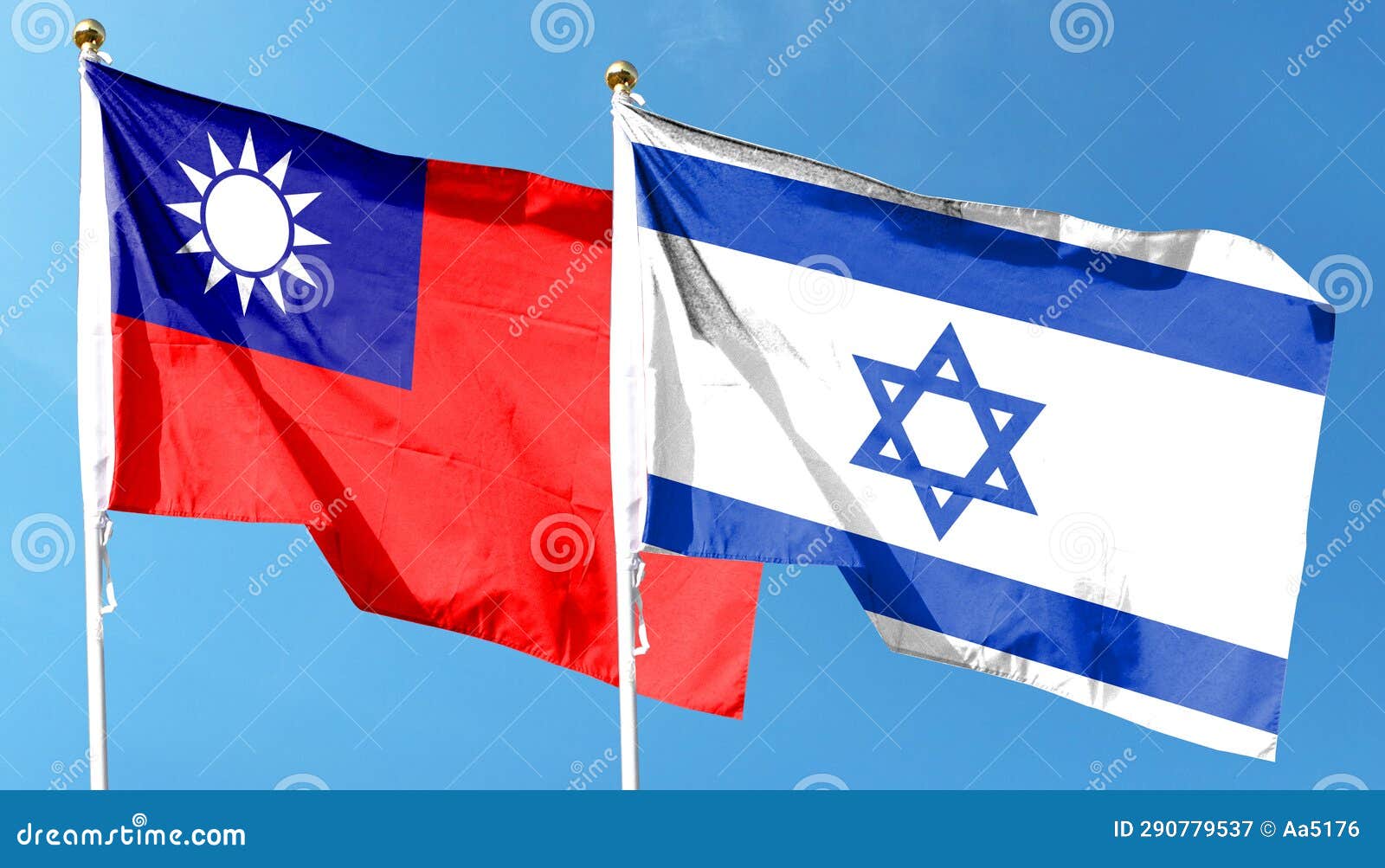 Israel and Taiwan Flags on Cloudy Sky. Stock Image - Image of military ...