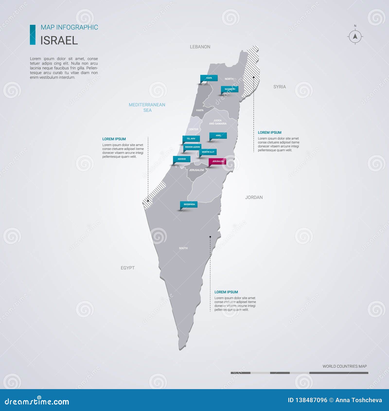 Israel Vector Map High Detailed Silhouette Illustration Isolated On ...