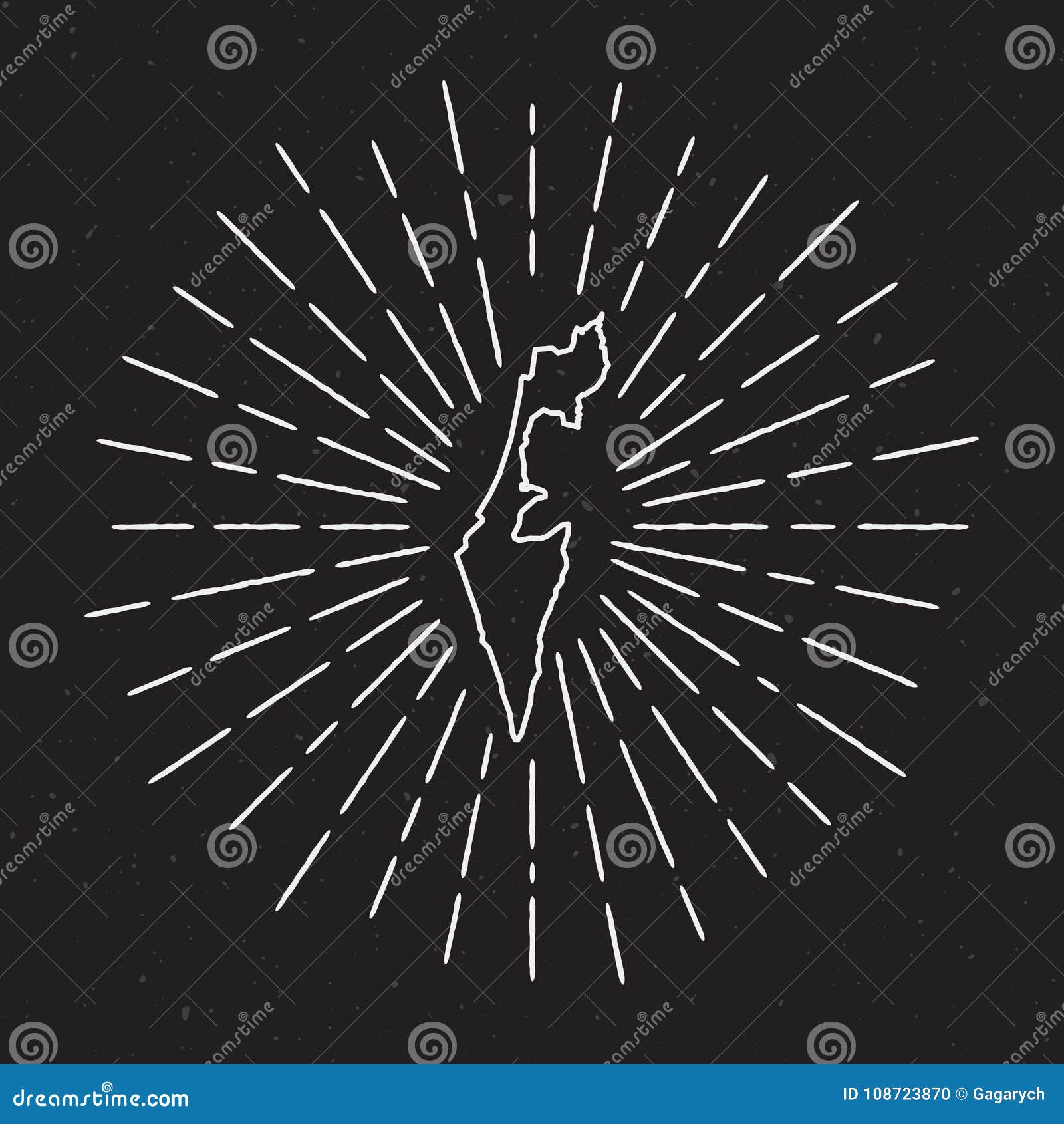 Israel Vector Map Outline Avec Le Rayon De Soleil De Vintage ...