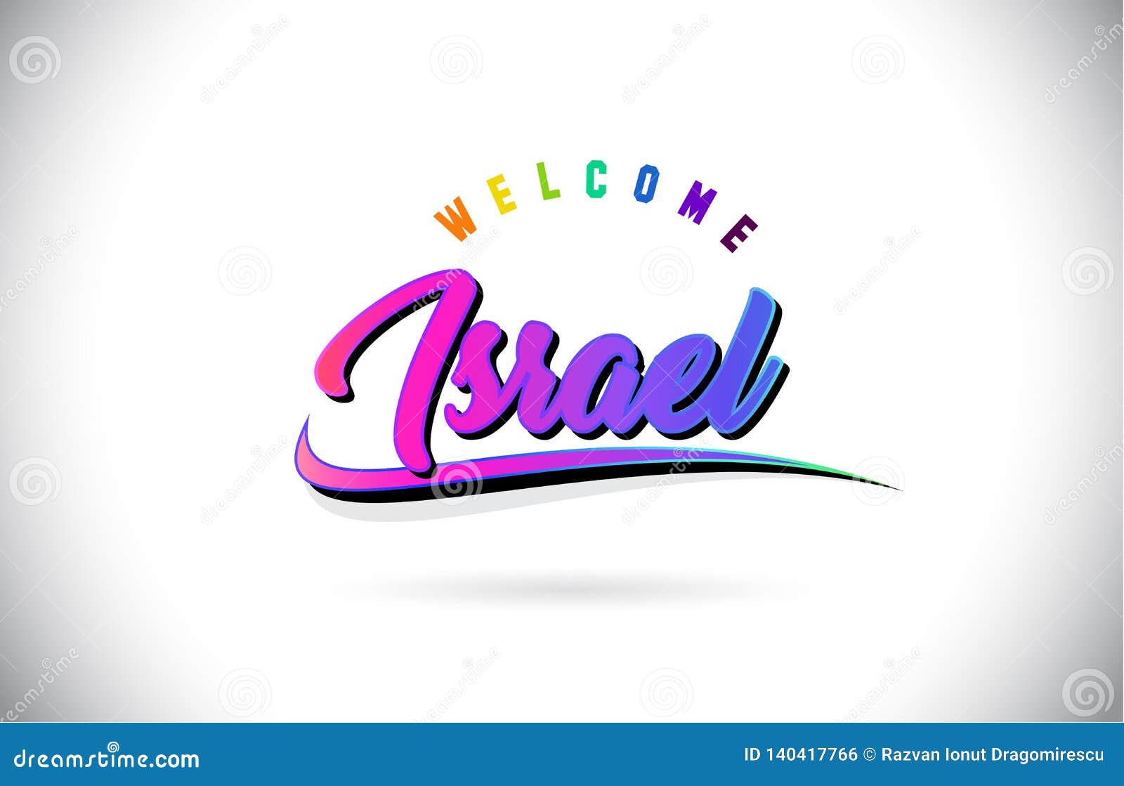 Israel Welcome To Word Text With Creative Purple Pink Handwritten Font