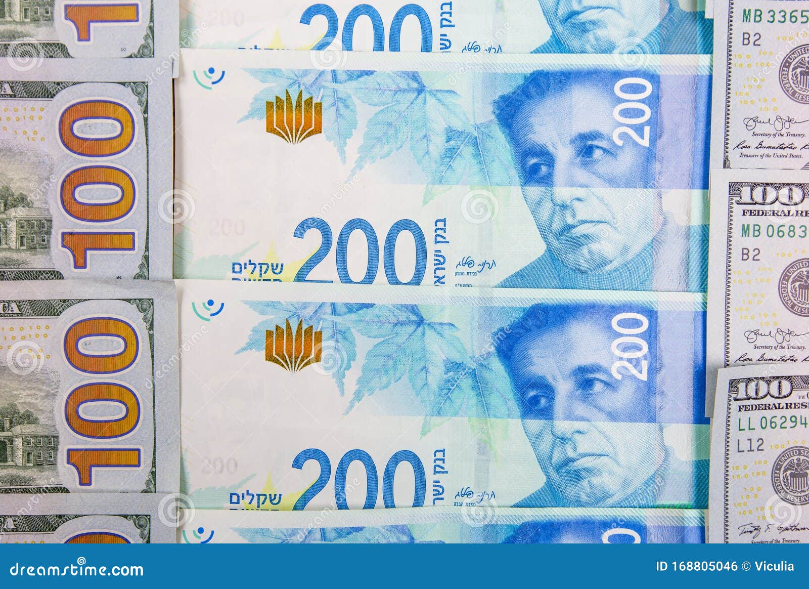 Israeli and American Banknotes. Shekel and American Dollars. Stock ...