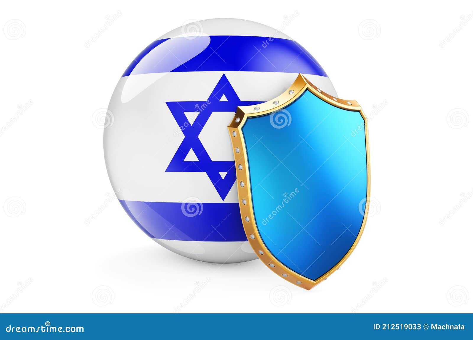 Israeli Flag with Shield. Protect of Israel Concept, 3D Rendering Stock ...