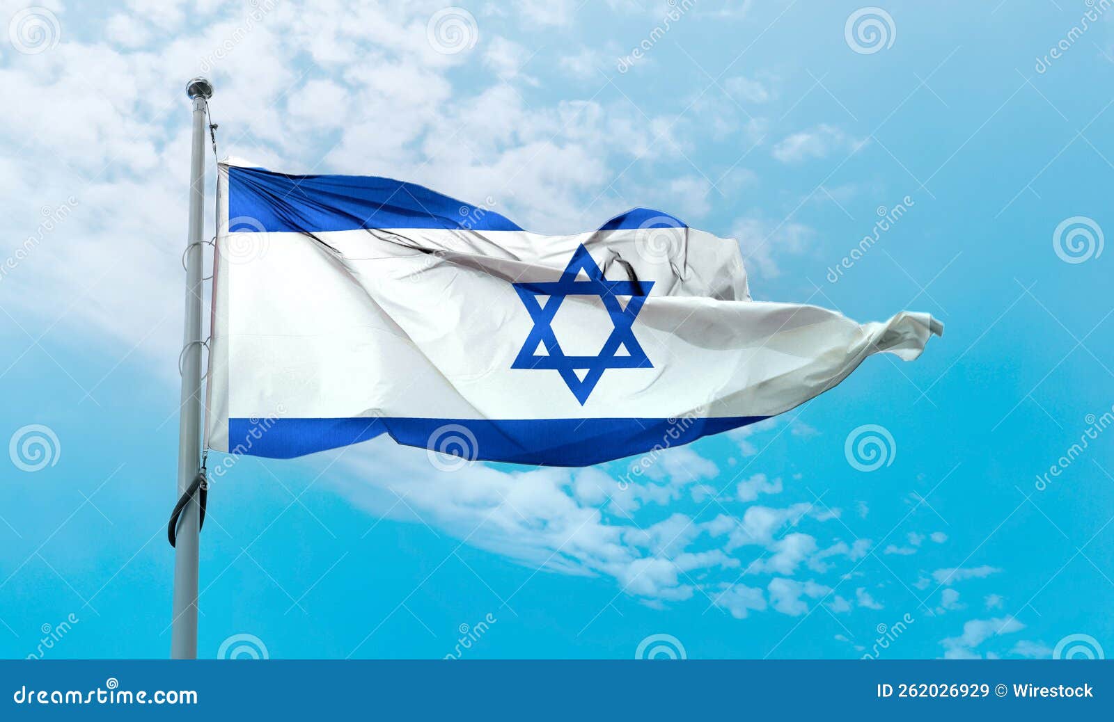 Israeli Flag Waving on a Pole in a Blue Sky Stock Image - Image of ...