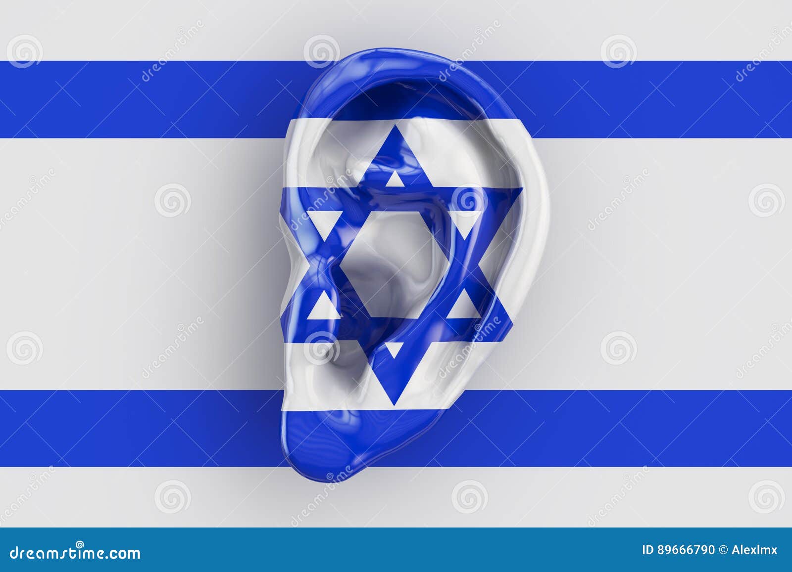 Israeli Intelligence Concept, Ear on the Flag of Israel. 3D Rend Stock ...