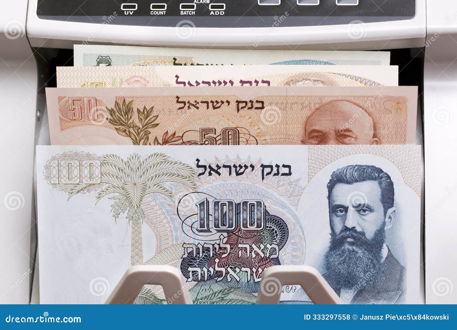 Israeli Pound in the Counting Machine Stock Photo - Image of banknote ...