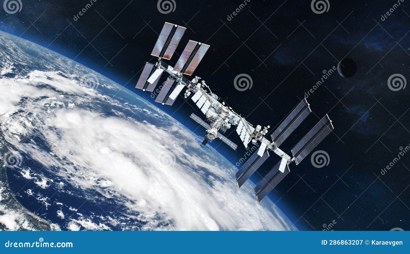ISS with Solar Panel Discovery Earth Atmosphere. Element of this Image ...