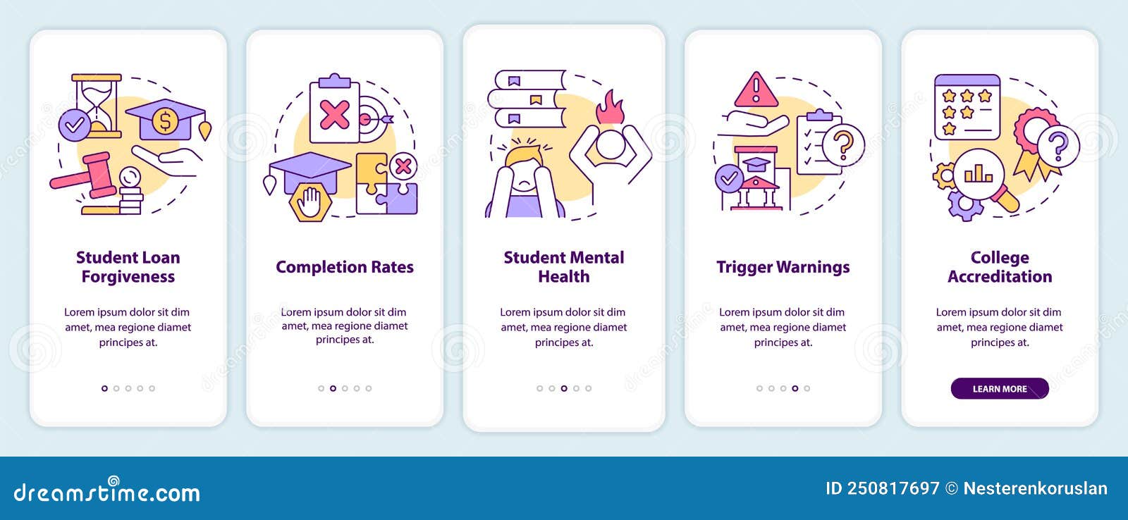 Issues in Higher Education Onboarding Mobile App Screen Stock ...