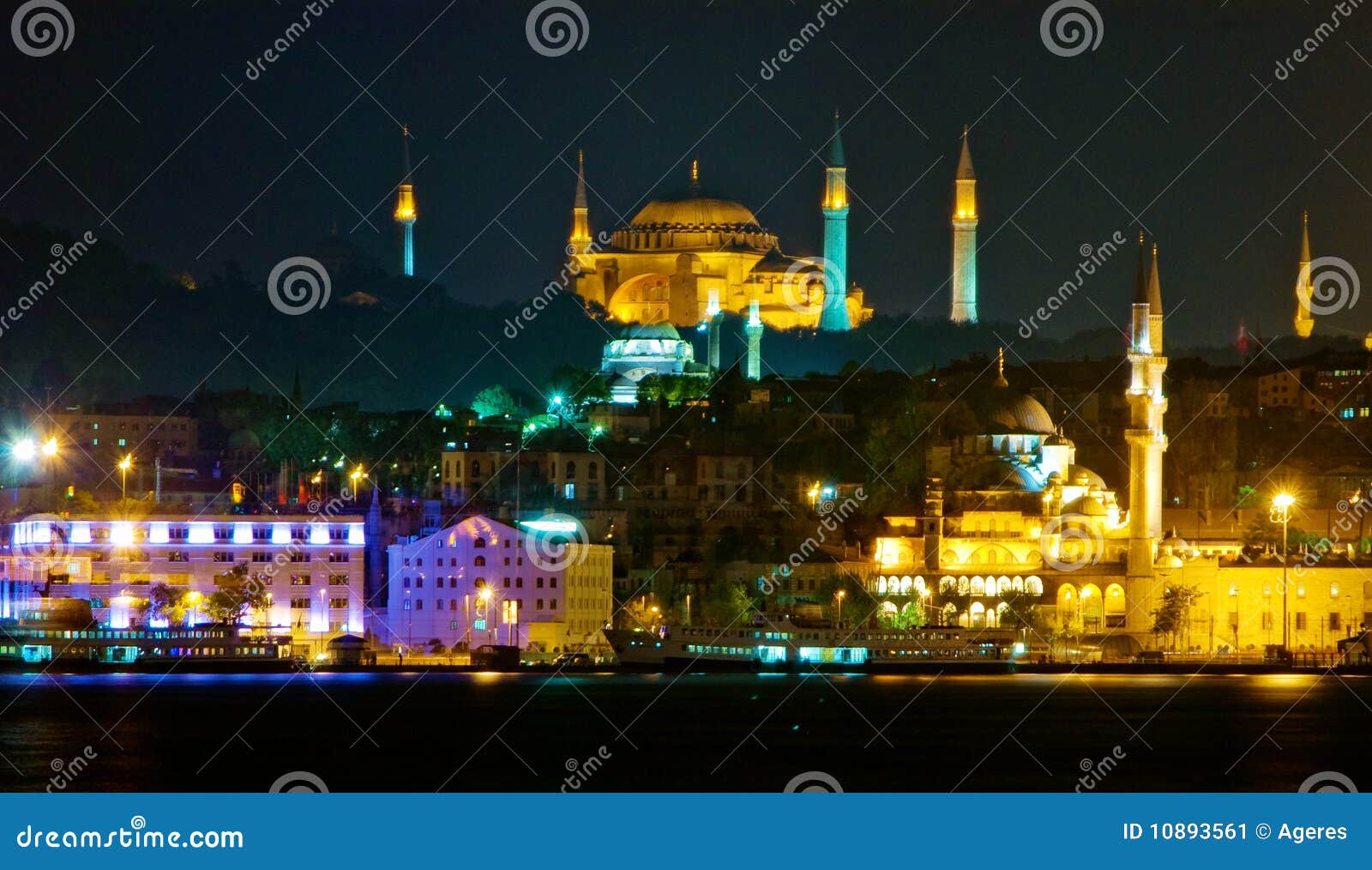 Istanbul city at night stock image. Image of church, mosque - 10893561