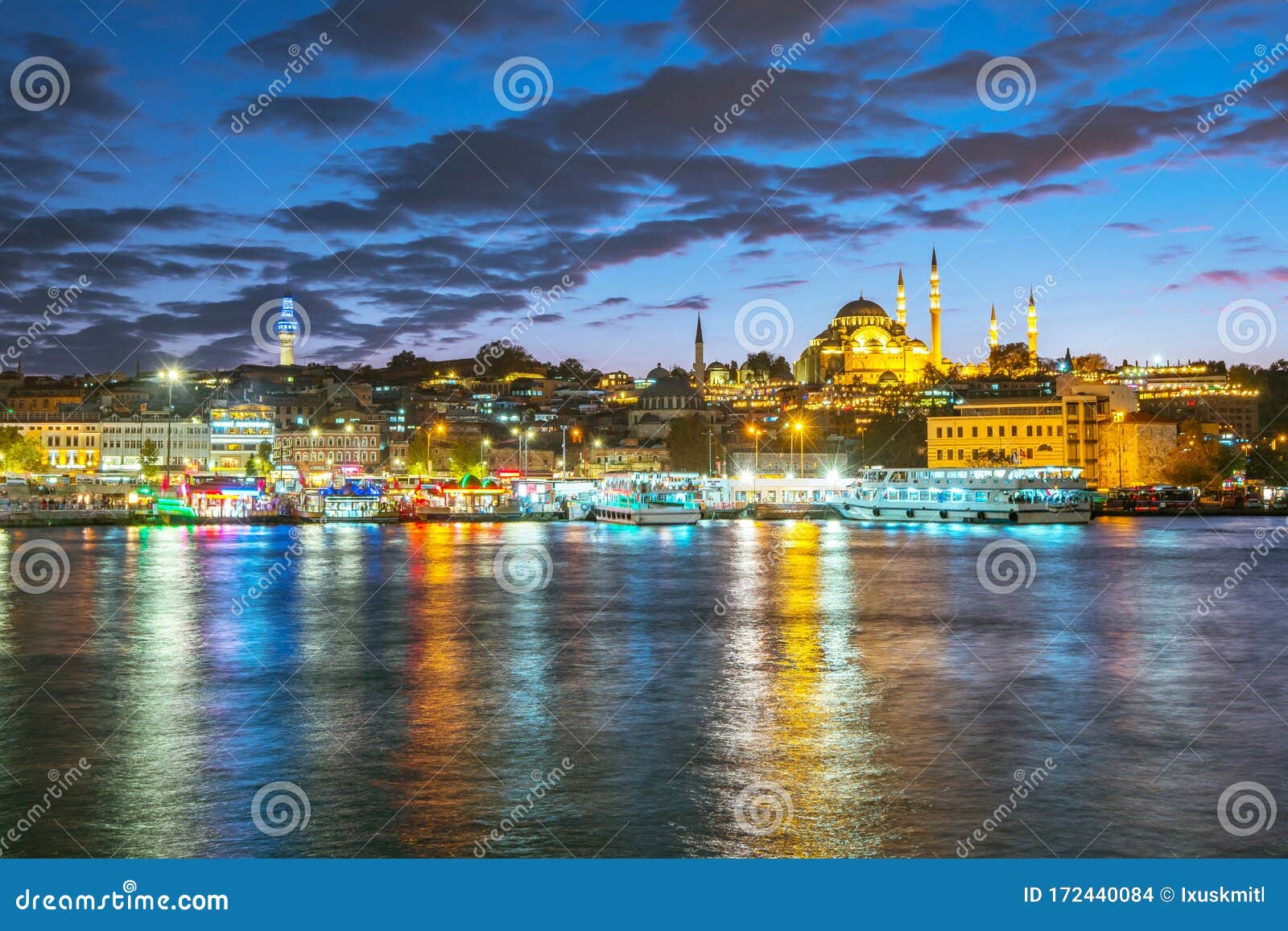 Istanbul Cityscape Skyline at Night in Istanbul, Turkey Stock Photo ...