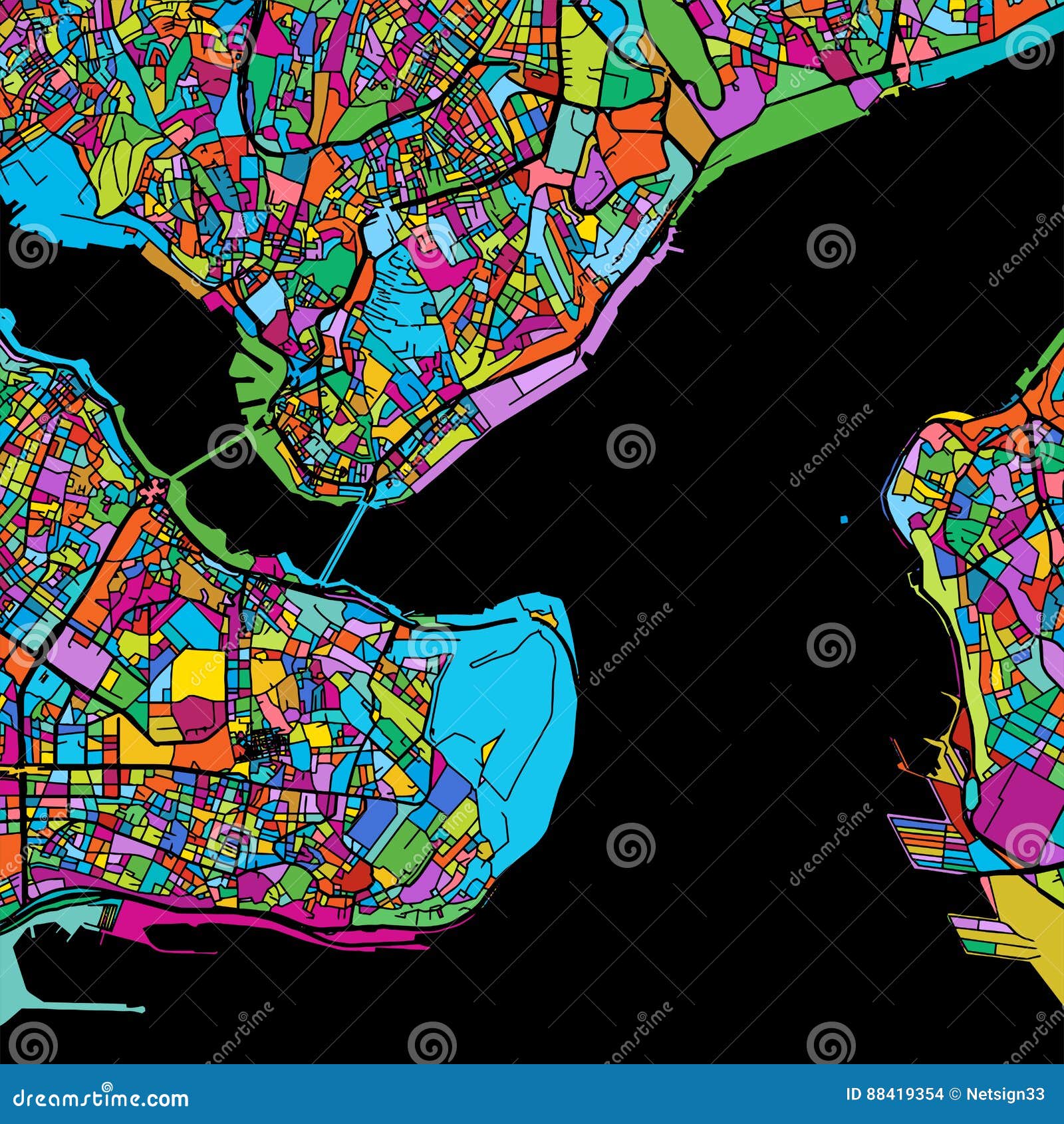 Istanbul Colorful Vector Map on Black Stock Vector - Illustration of ...