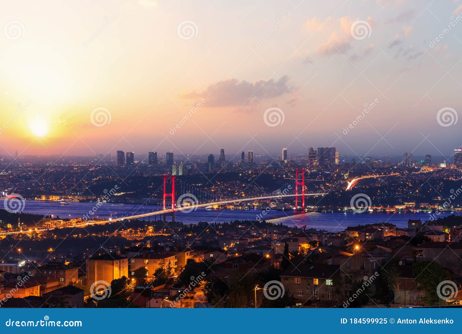 Istanbul Evening Skyline, View on the Bosphorus Bridge, Turkey Stock ...