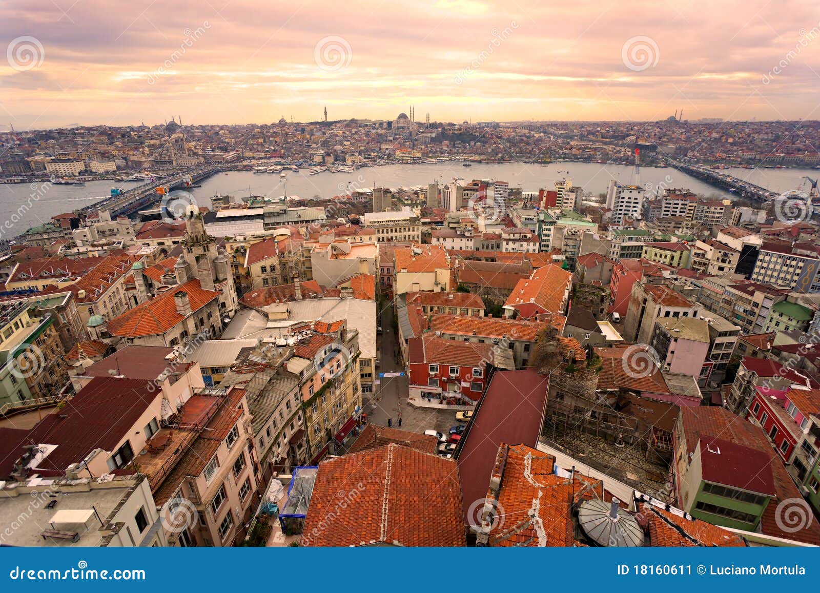 Istanbul from Galata Tower, Turkey. Stock Image - Image of golden ...