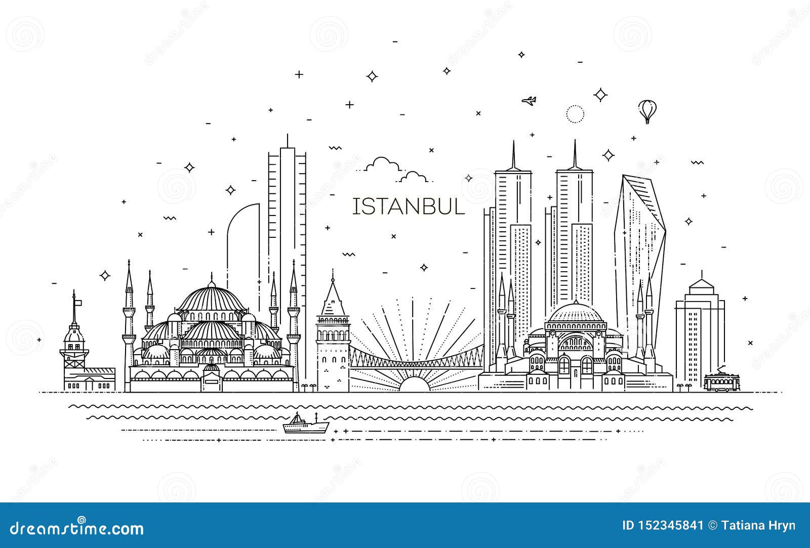 Istanbul Skyline, Vector Illustration in Linear Style Stock Vector ...