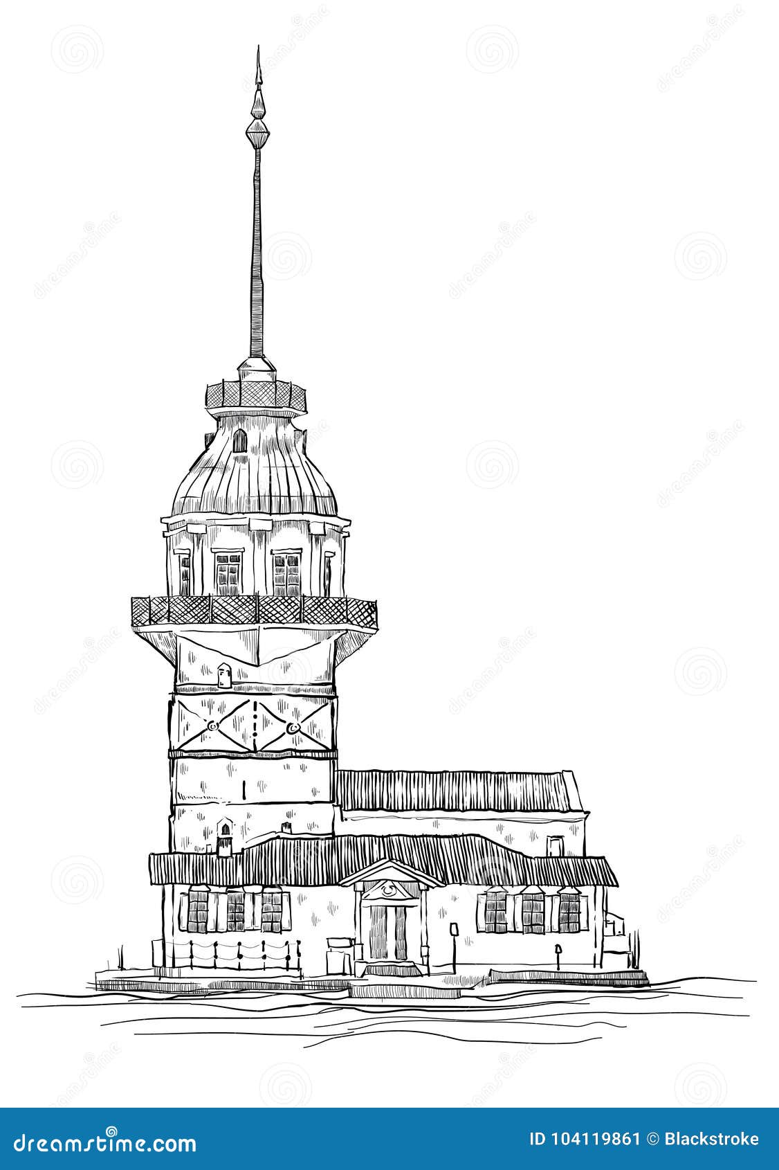 Istanbul maiden tower file stock illustration. Illustration of drawing ...