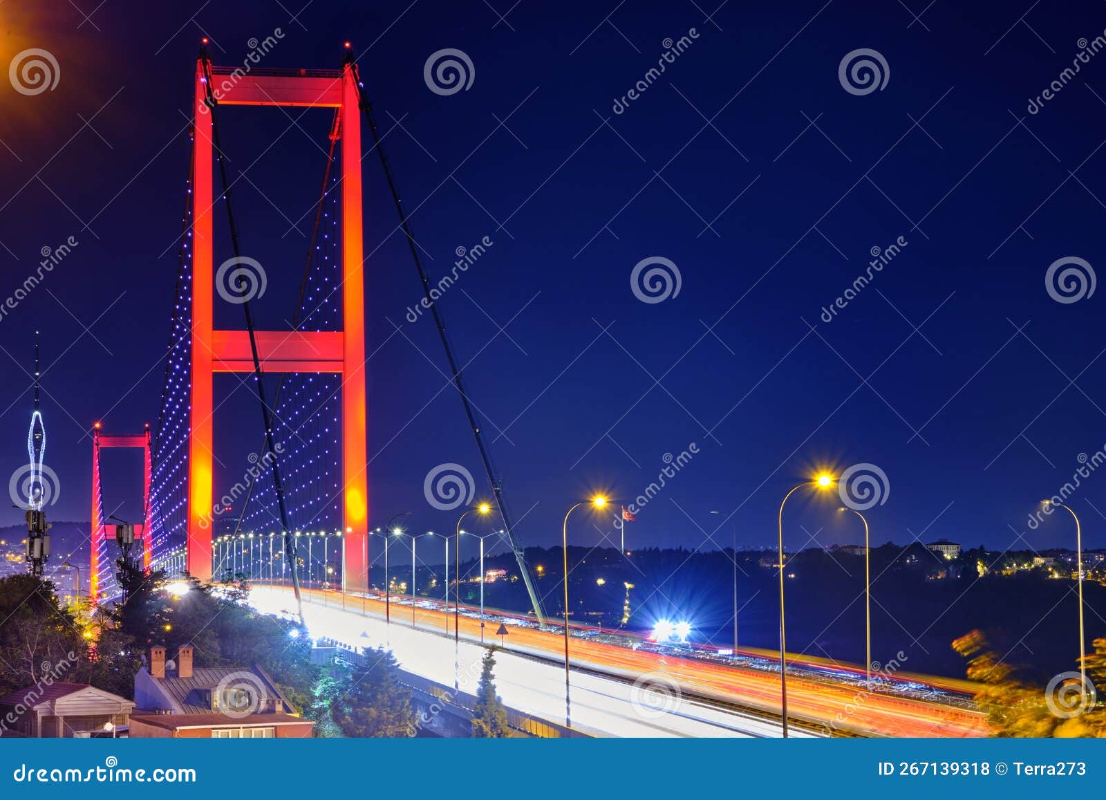 Istanbul. Night View of the City, the Bosphorus Bridge and Bosphorus ...