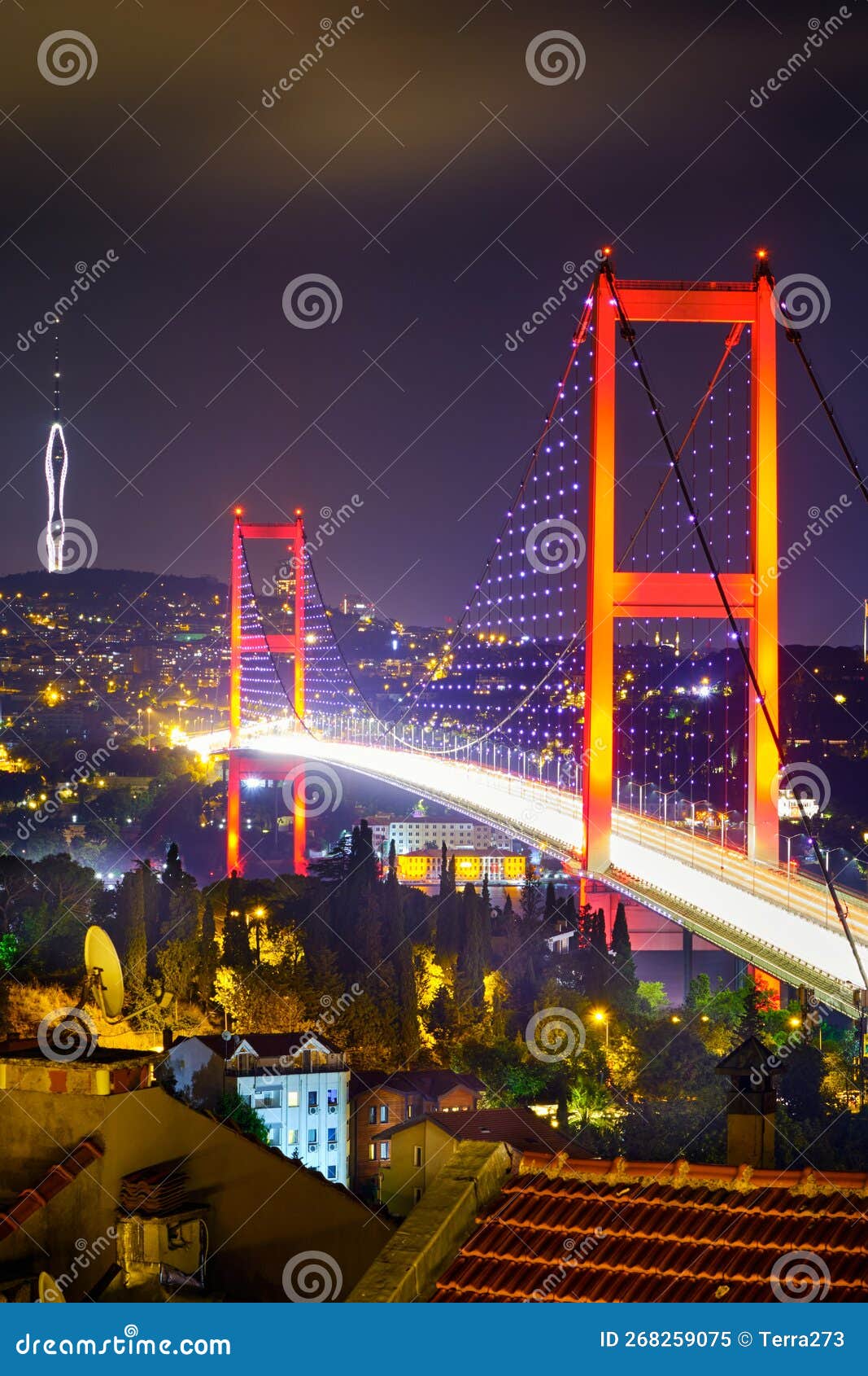 Istanbul. Night View of the City, the Bosphorus Bridge and Bosphorus ...