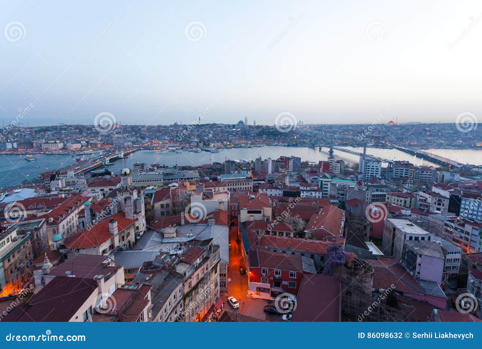 Istanbul Panoramic View at Evening. Stock Photo - Image of bosporus ...