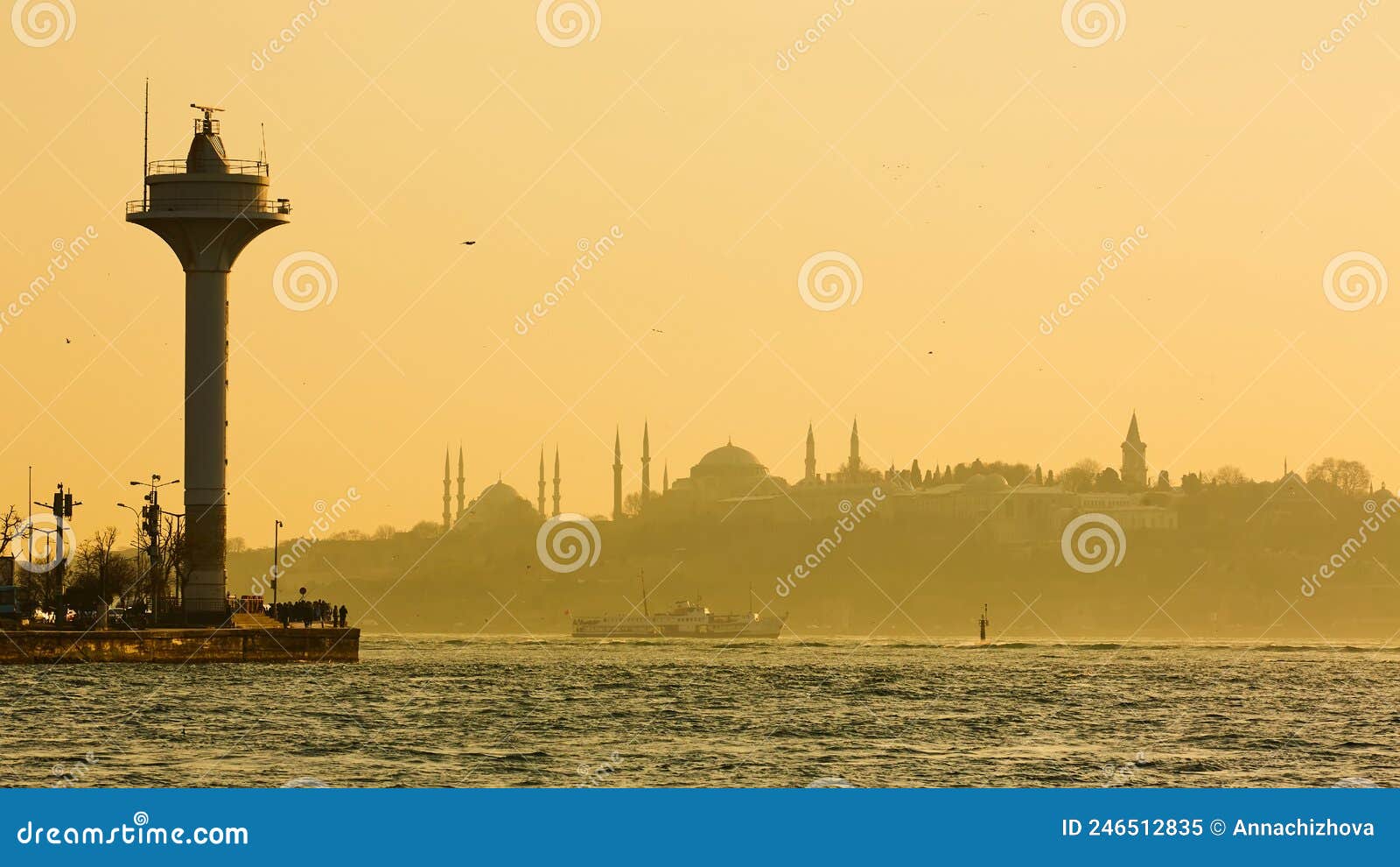 Istanbul Silhouette Background at with a Modern Naval Radar Tower ...