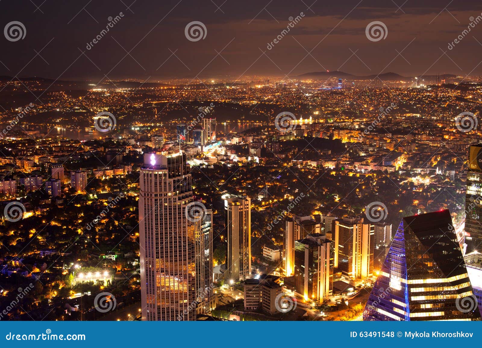 Istanbul skyline at night editorial stock photo. Image of modern - 63491548