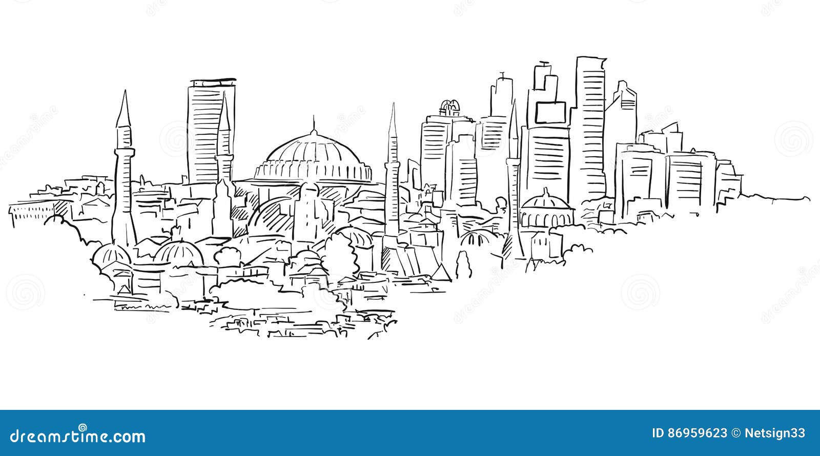Istanbul Skyline Panorama Drawing Stock Vector - Illustration of ...