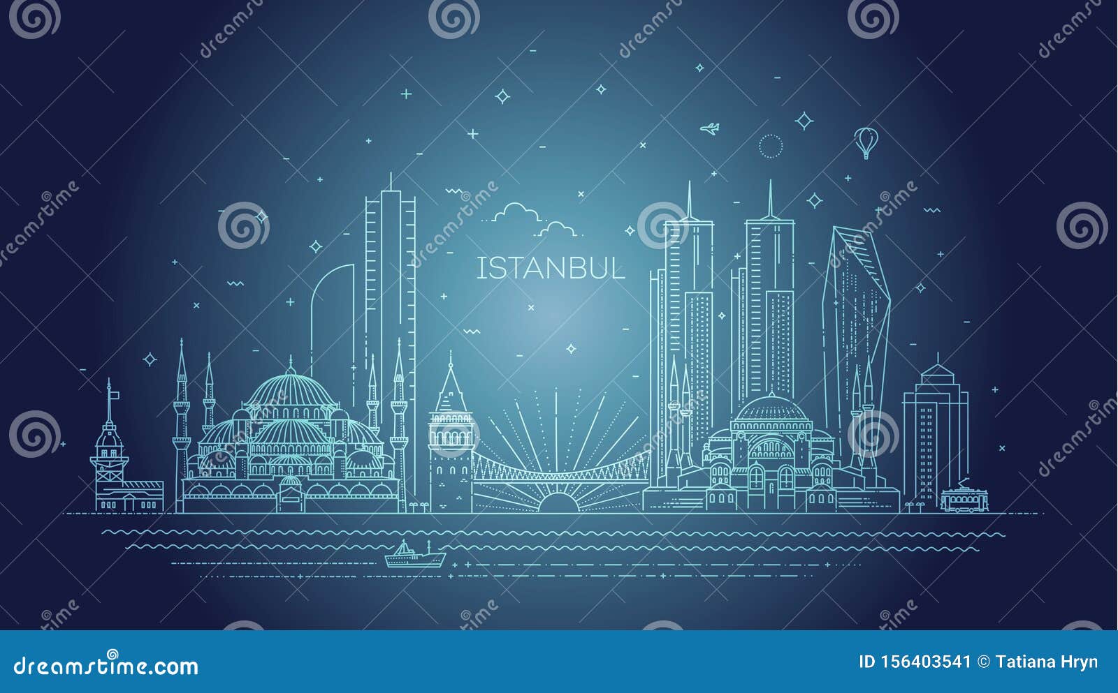 Istanbul Skyline, Vector Illustration in Linear Style Stock Vector ...