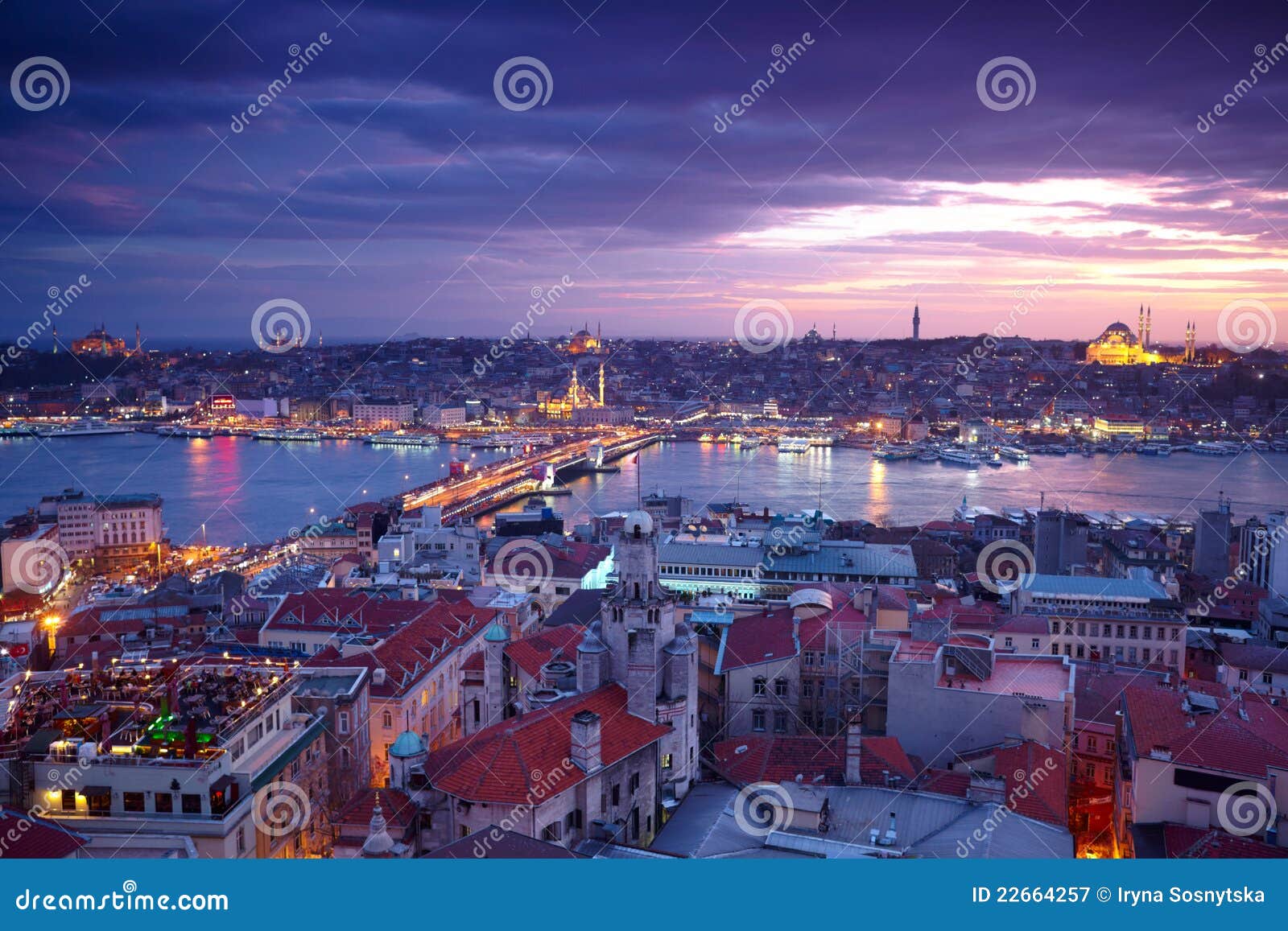 Istanbul Sunset Panorama stock image. Image of galata - 22664257