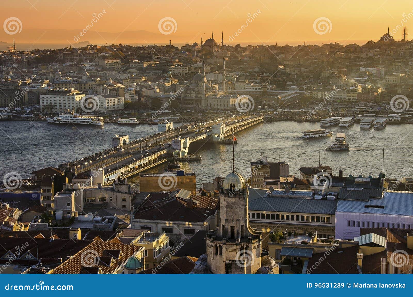 Istanbul Sunset Panorama stock image. Image of evening - 96531289