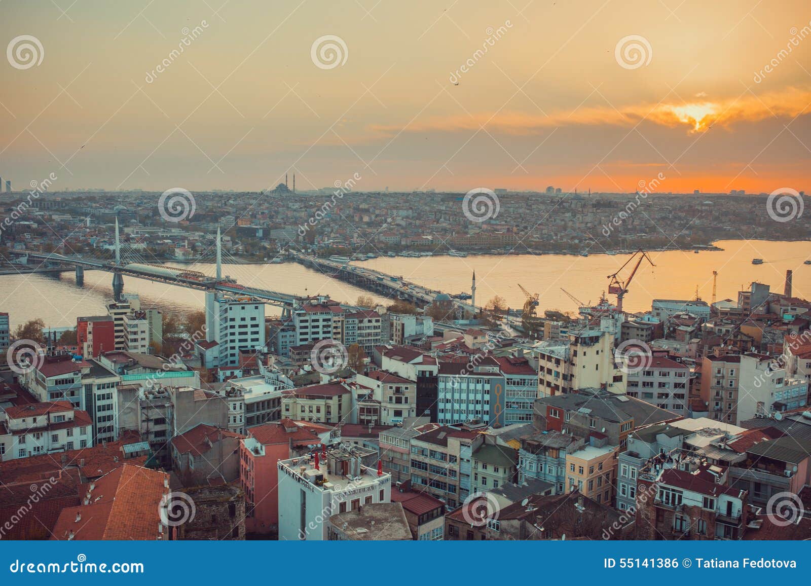 Istanbul Sunset Panorama stock photo. Image of istanbul - 55141386