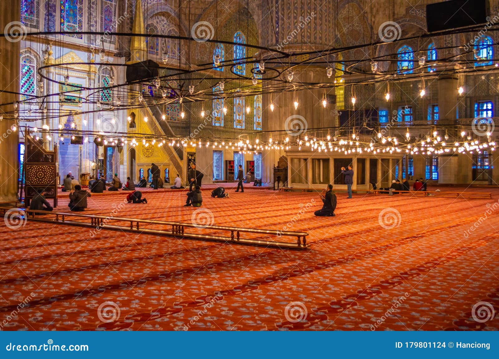 Istanbul, Turkey - the Interior of Blue Mosque Sultan Ahmed Mosque with ...