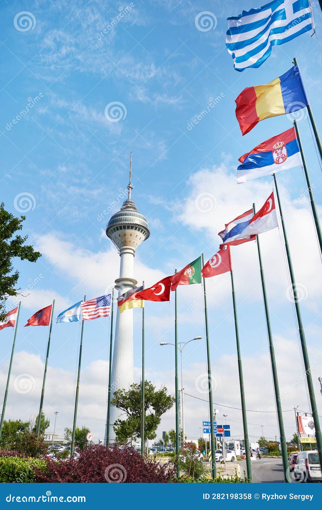 Istanbul, Turkey, June 08, 2023 Flags and Endem TV Tower Editorial ...