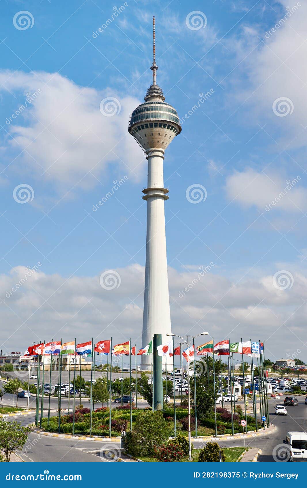 Istanbul, Turkey, June 08, 2023 Flags and Endem TV Tower Editorial ...