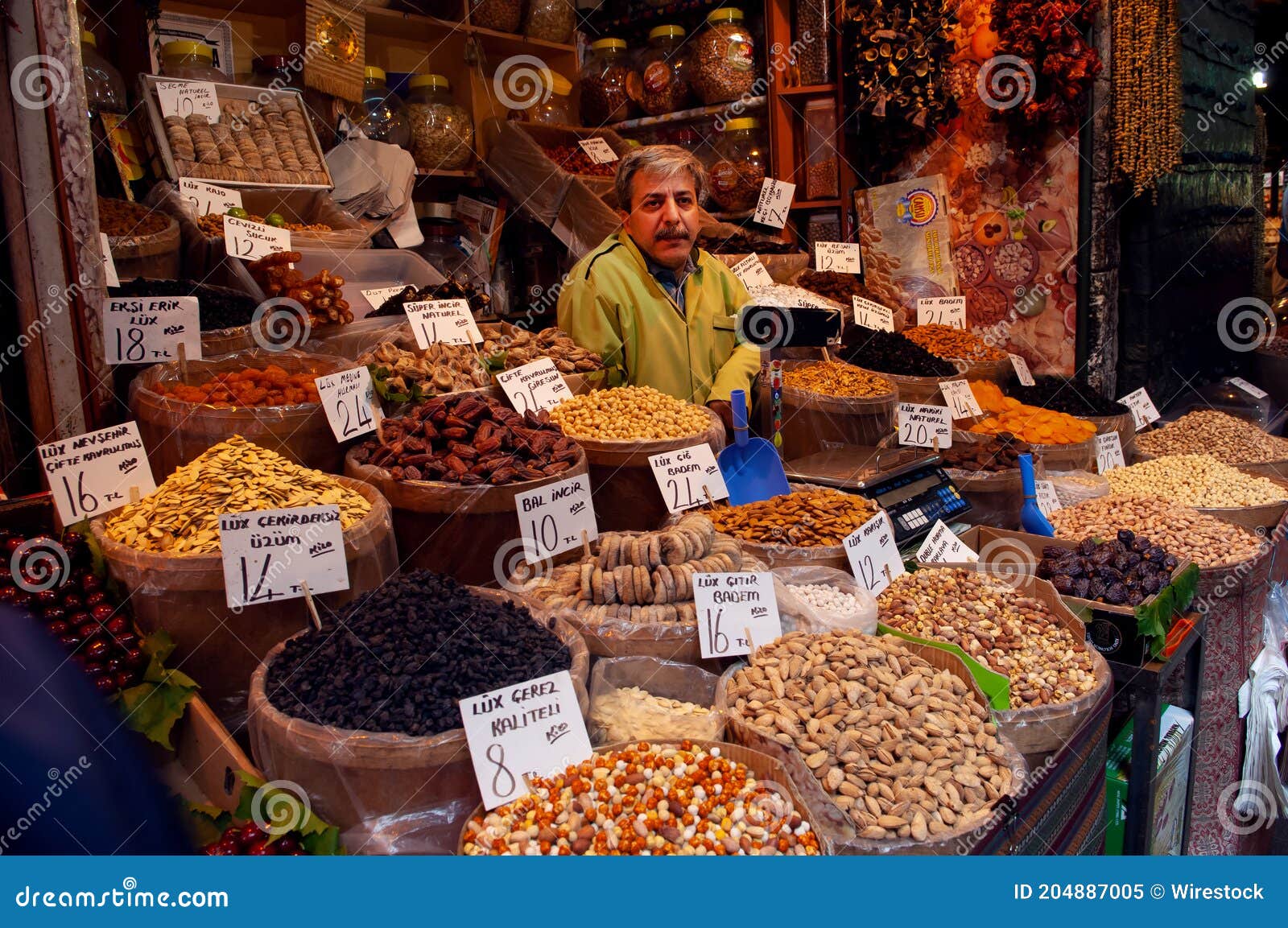 A Turkish Stall Holder Selling Dried Fruit and Nuts Inside the Spice ...