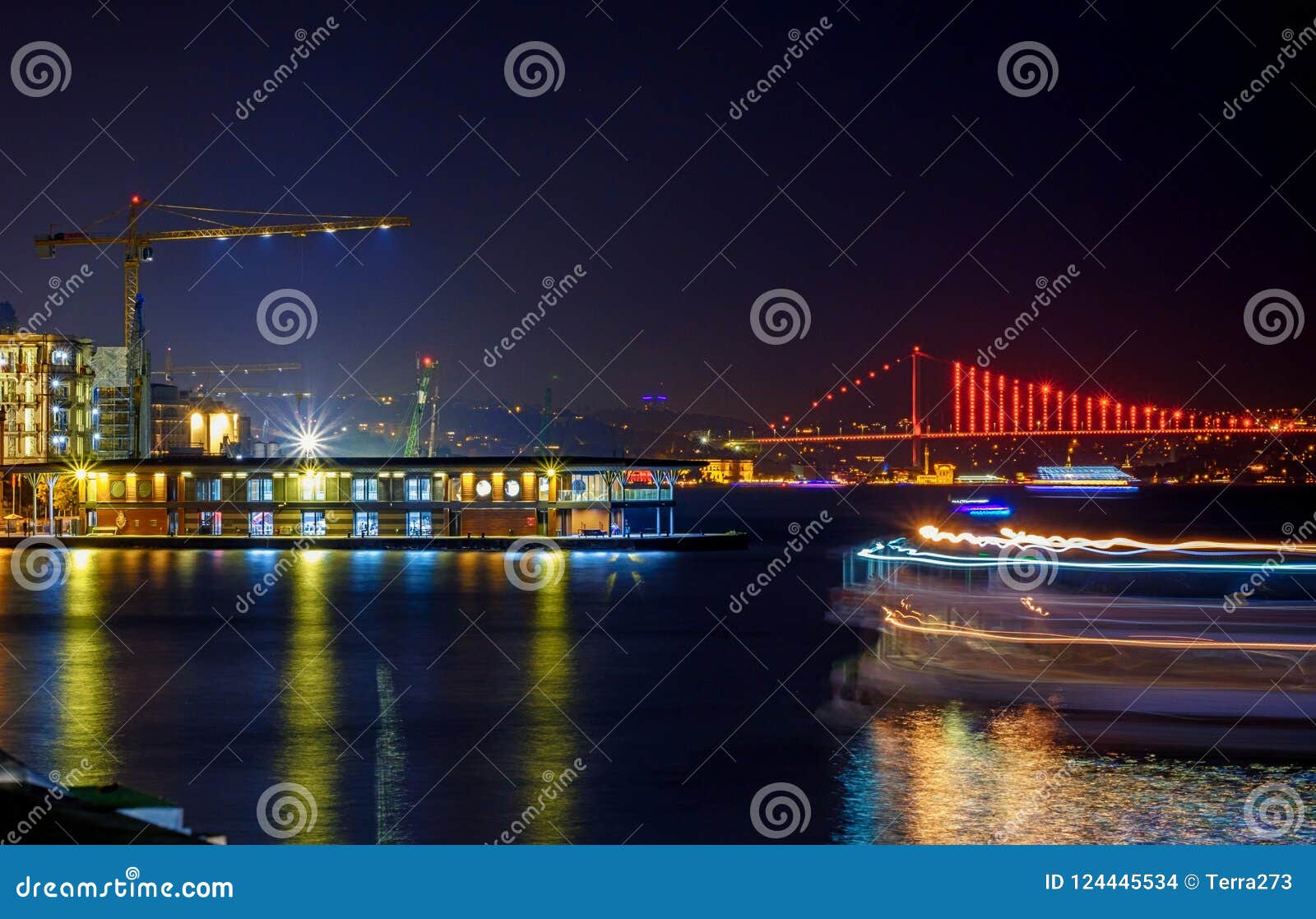 Istanbul, Turkey. Night View of the Bosphorus Bridge Stock Photo ...