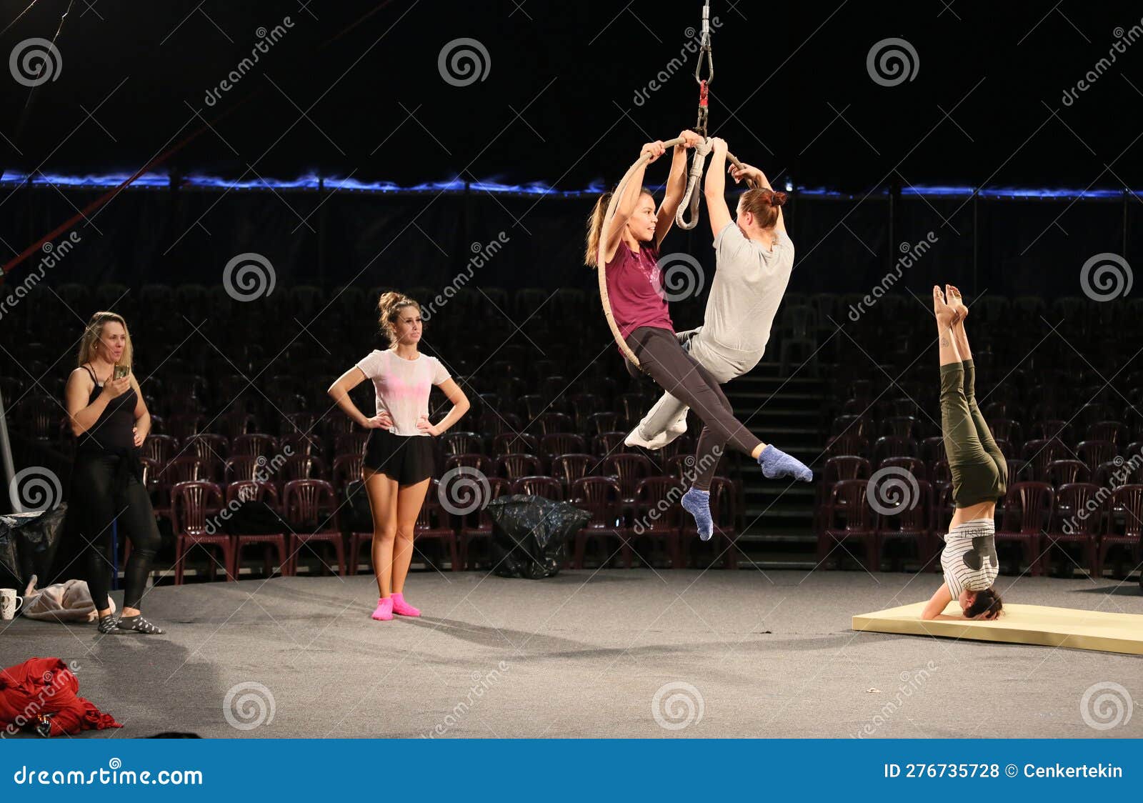 Circus acrobats practicing editorial stock photo. Image of activity ...