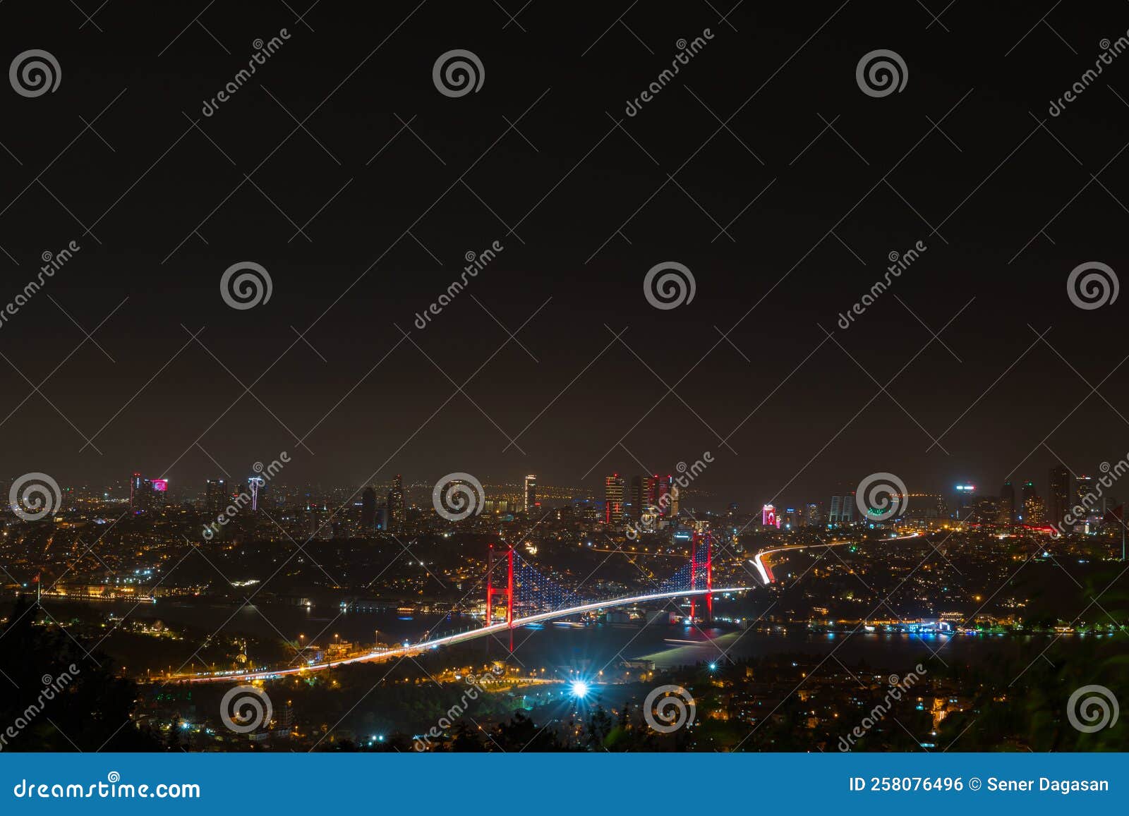 Istanbul View and Night Skyline.Bosphorus Bridge and Istanbul Strait ...