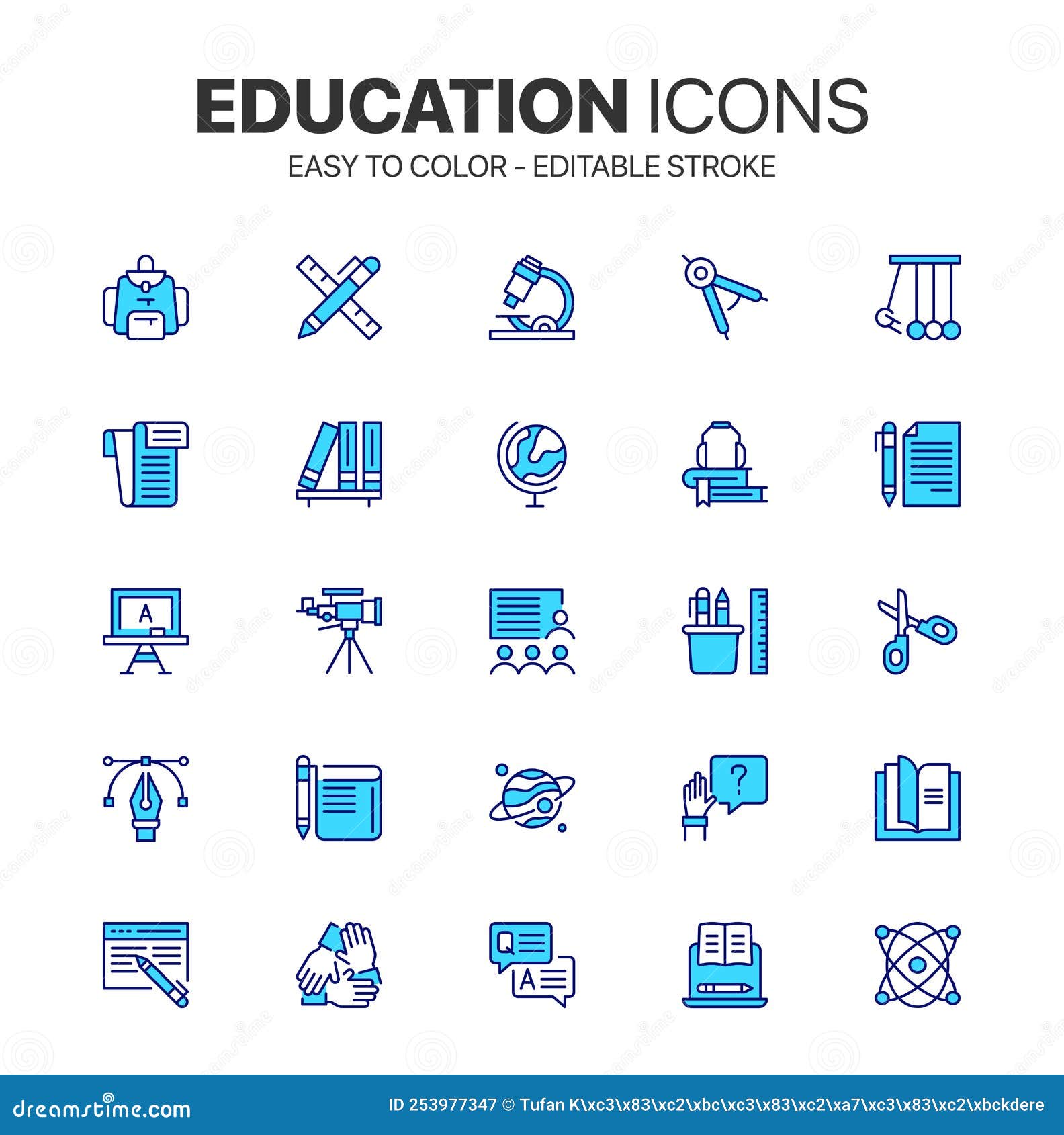 Education Icon Set. Easy To Color Higher Education Icons. Colorful ...