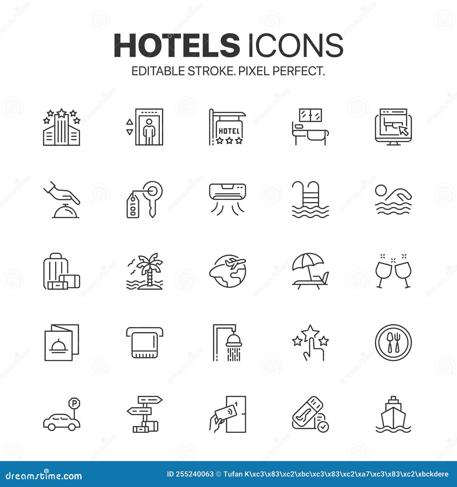 Hotel Icons. Modern Outline Hotel Clipart. Tourism Elements Vector ...