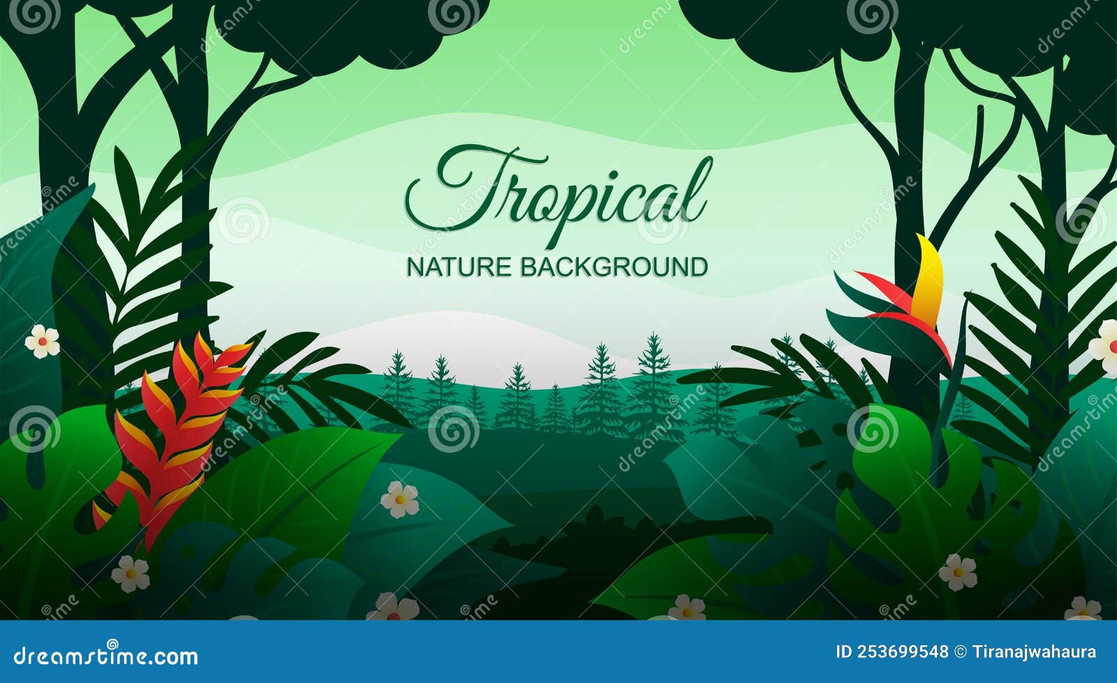 Tropical Forest Landscape Illustration with Flat Design Stock Vector ...