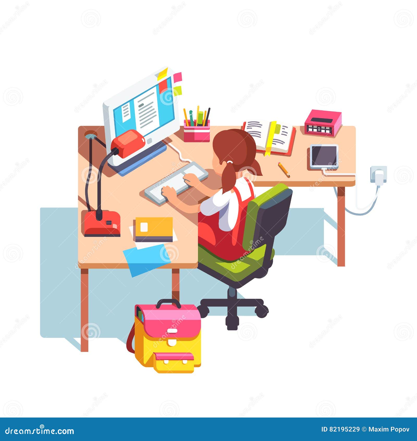 Istruisca La Ragazza Che Studia E Che Fa Il Compito Alla Tavola ...