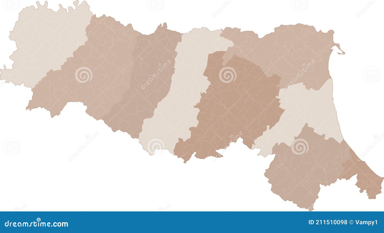 Emilia-Romagna Map, Division by Provinces and Municipalities. Italy ...