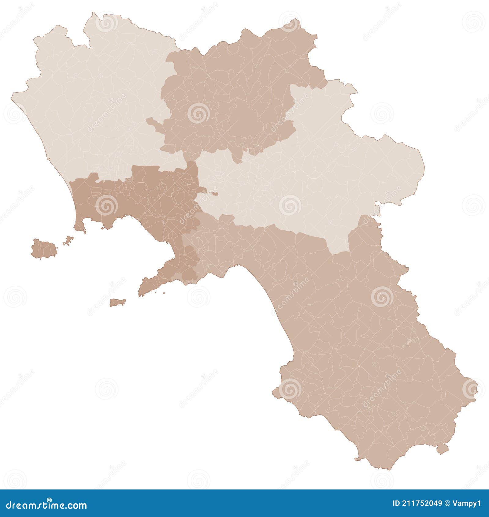 Campania Map, Division by Provinces and Municipalities. Closed and ...