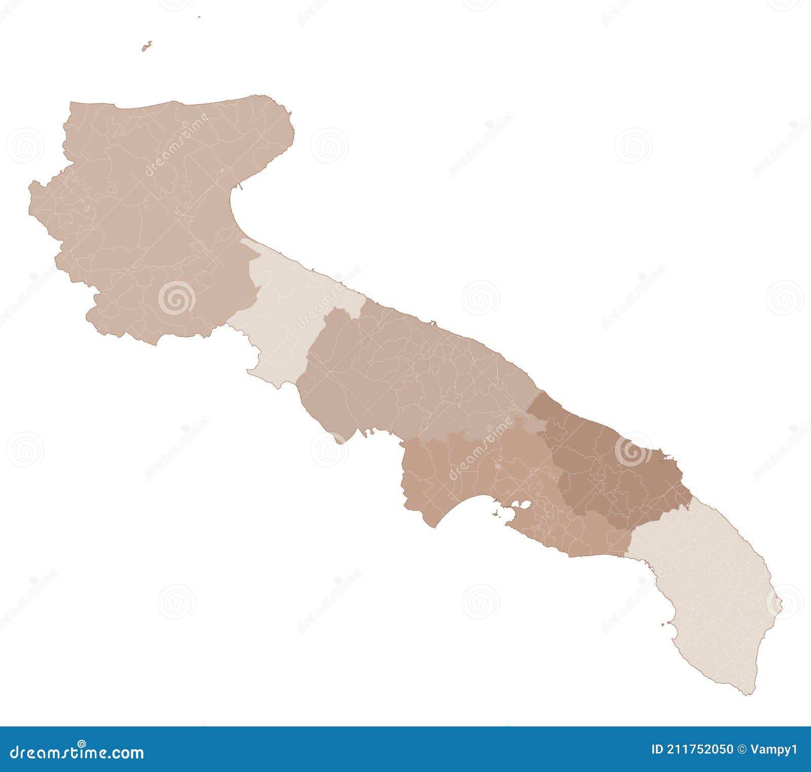 Puglia Map, Division by Provinces and Municipalities. Closed and ...