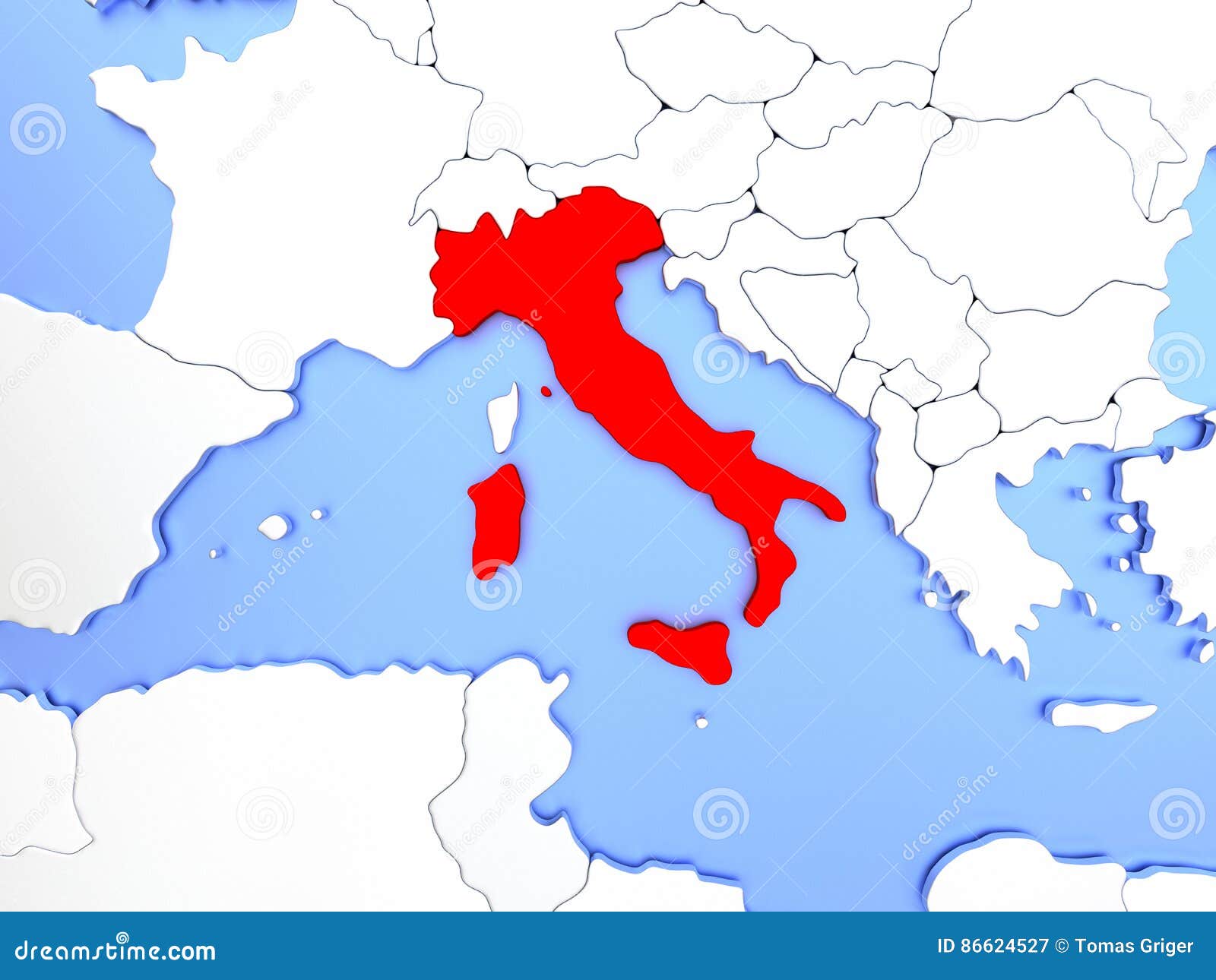 Italia en rojo en mapa stock de ilustración. Ilustración de rojo - 86624527