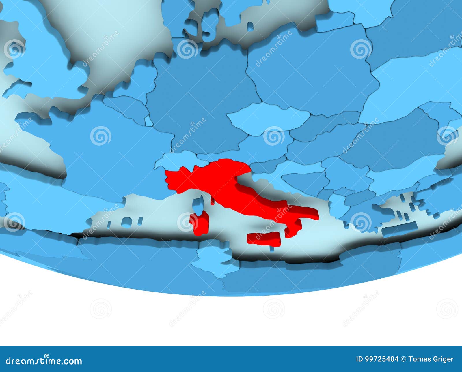 Italia En Rojo En Mapa Azul Stock de ilustración - Ilustración de azul ...